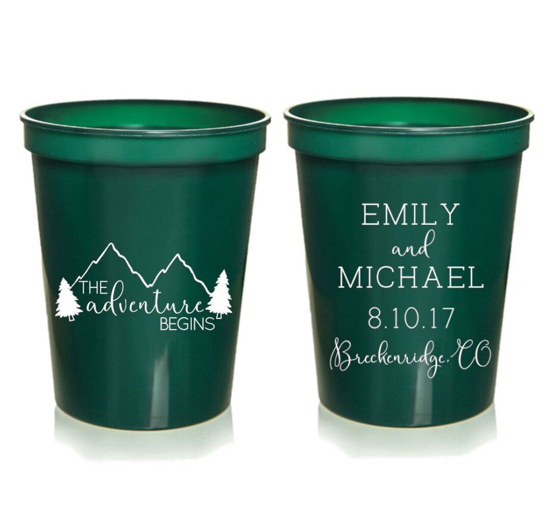 The Adventure Begins Mountain Wedding Cups | Custom Wedding Cups ...