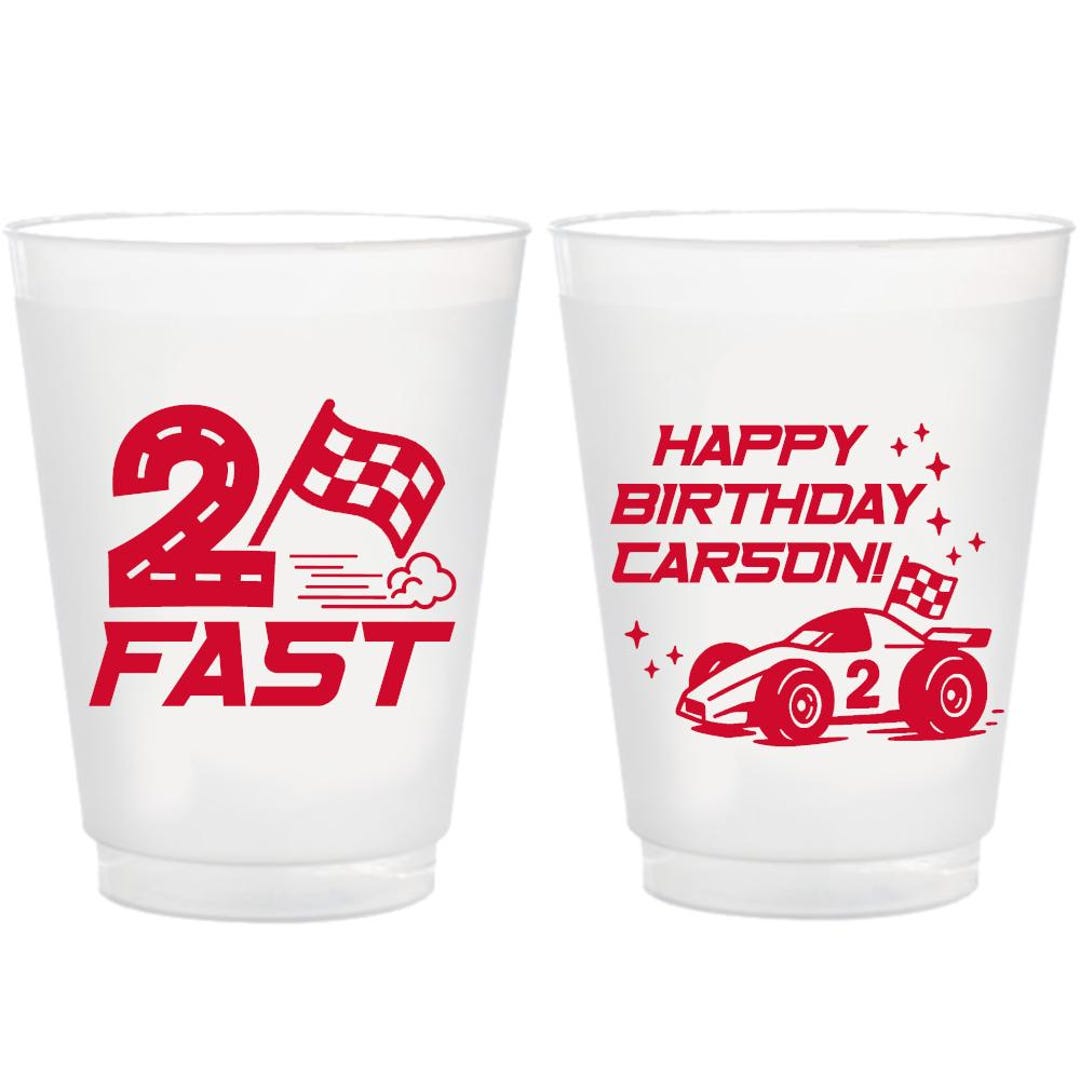 Two Fast Race Car Birthday Cups | Personalized 2nd Birthday Party ...