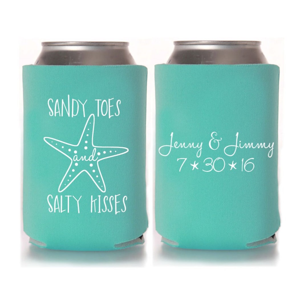 Custom Beach Wedding Can Coolers: Sandy Toes & Salty Kisses - Etsy