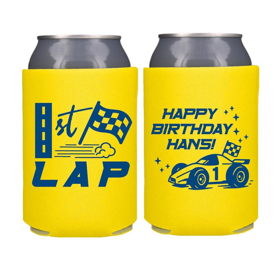 1st Lap Race Car Birthday Can Coolers | Custom First Birthday Racing ...