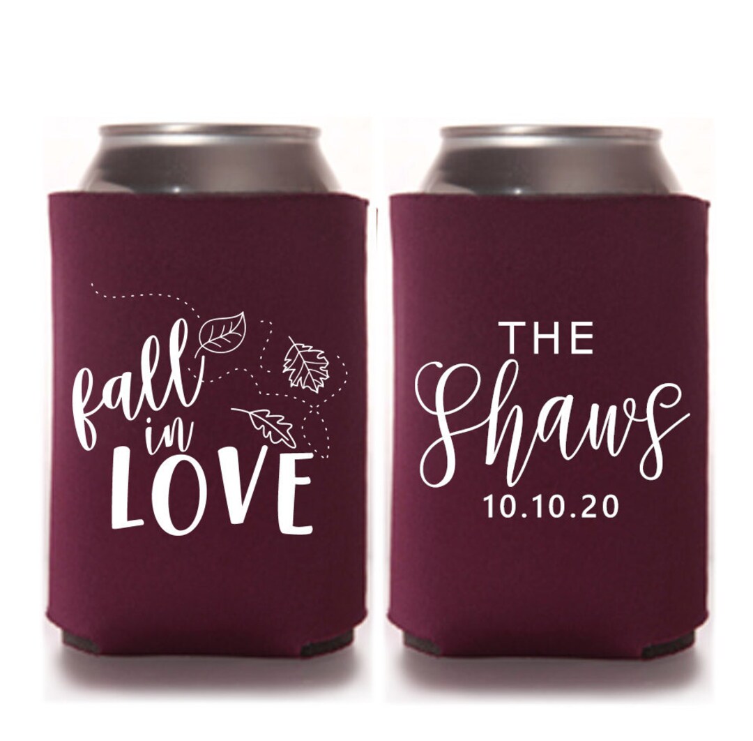 Custom Fall in Love Fall Rustic Autumn Wedding Can Coolers| Beverage ...