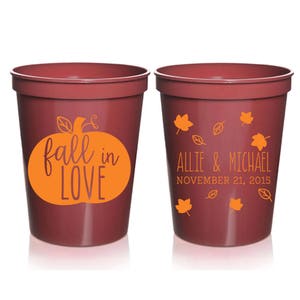 Fall Wedding Favors - Fall in Love Rustic Personalized Wedding Cups ...