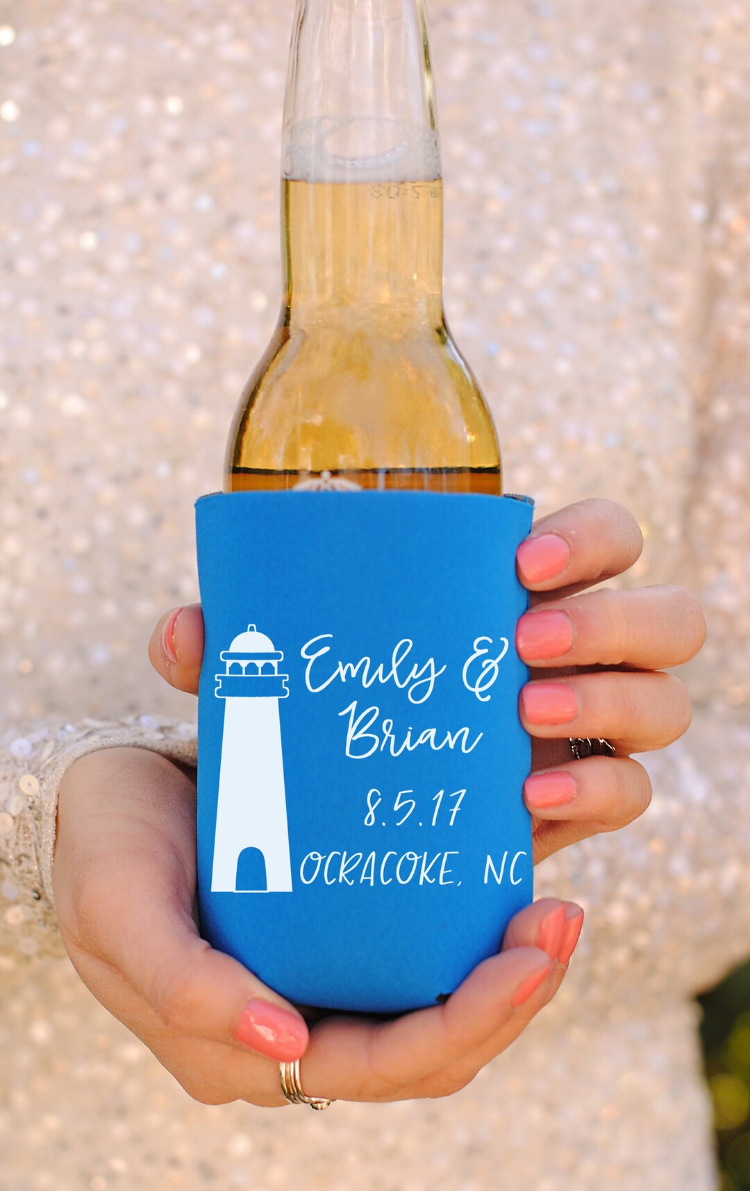 Beach Wedding Favors - Lighthouse Wedding Personalized Can Coolers, DIY ...