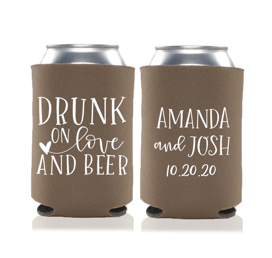 Personalized Drunk on Love and Beer Wedding Can Coolers, Bridal Wedding ...