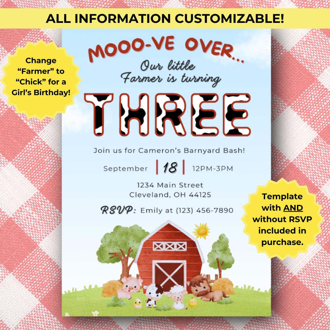 Farm Birthday Invitation Template, Customizable Farm Theme Invite ...