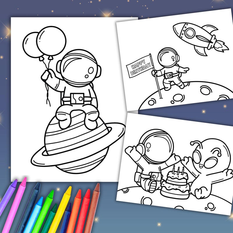 Astronauts Colouring Page - Etsy