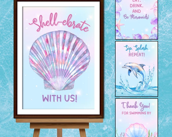 Mermaid Birthday Display Signs, Mermaid Birthday Welcome Sign, Under ...