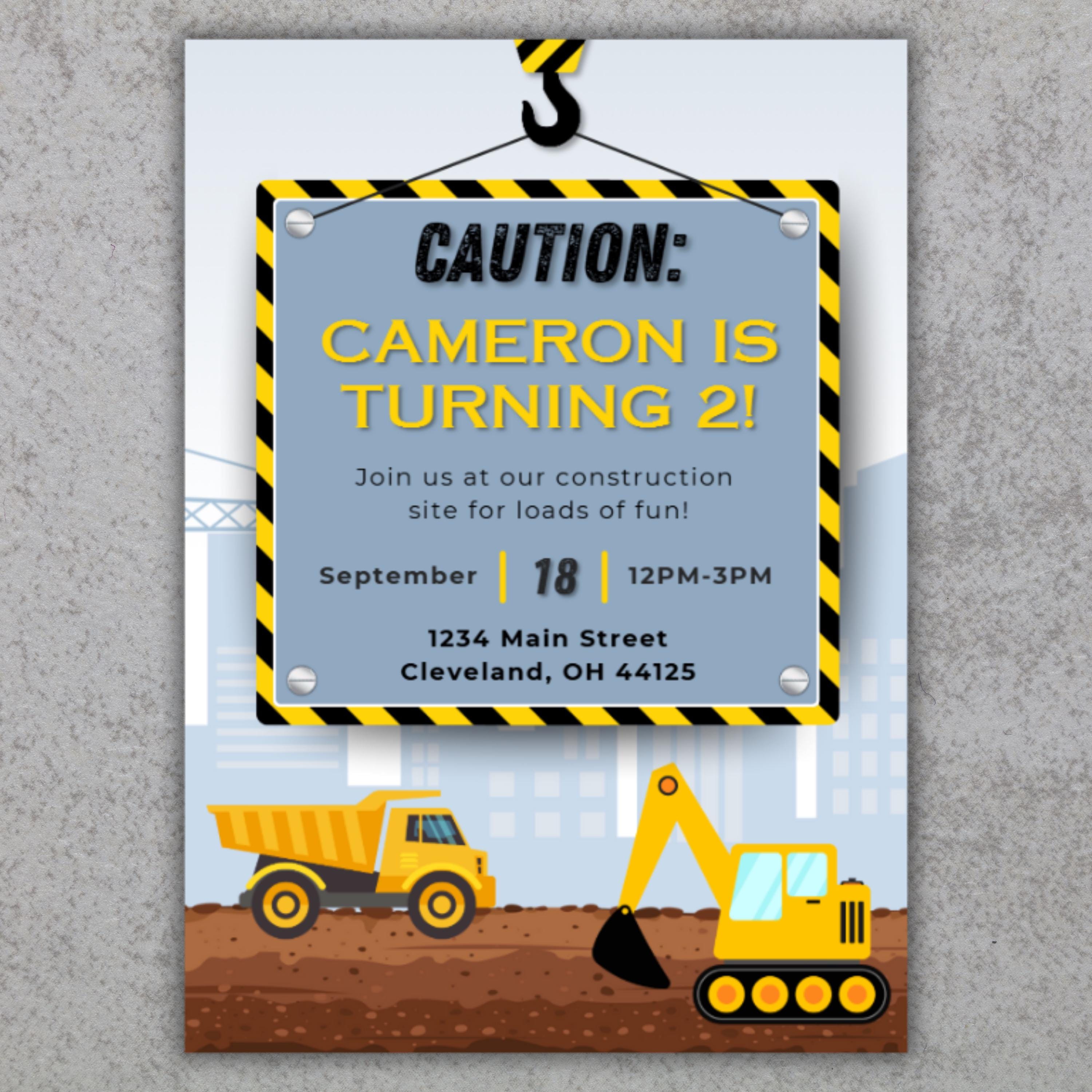 Construction Birthday Invitation Template, Customizable Construction ...