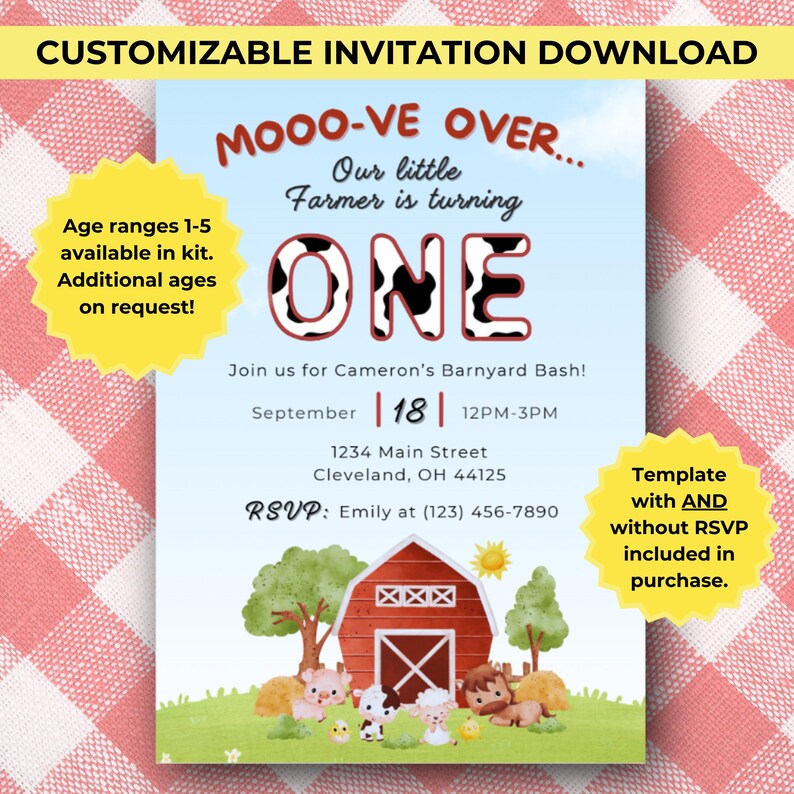 Farm Birthday Party Planning Kit, All in One Kit Includes Invitation ...