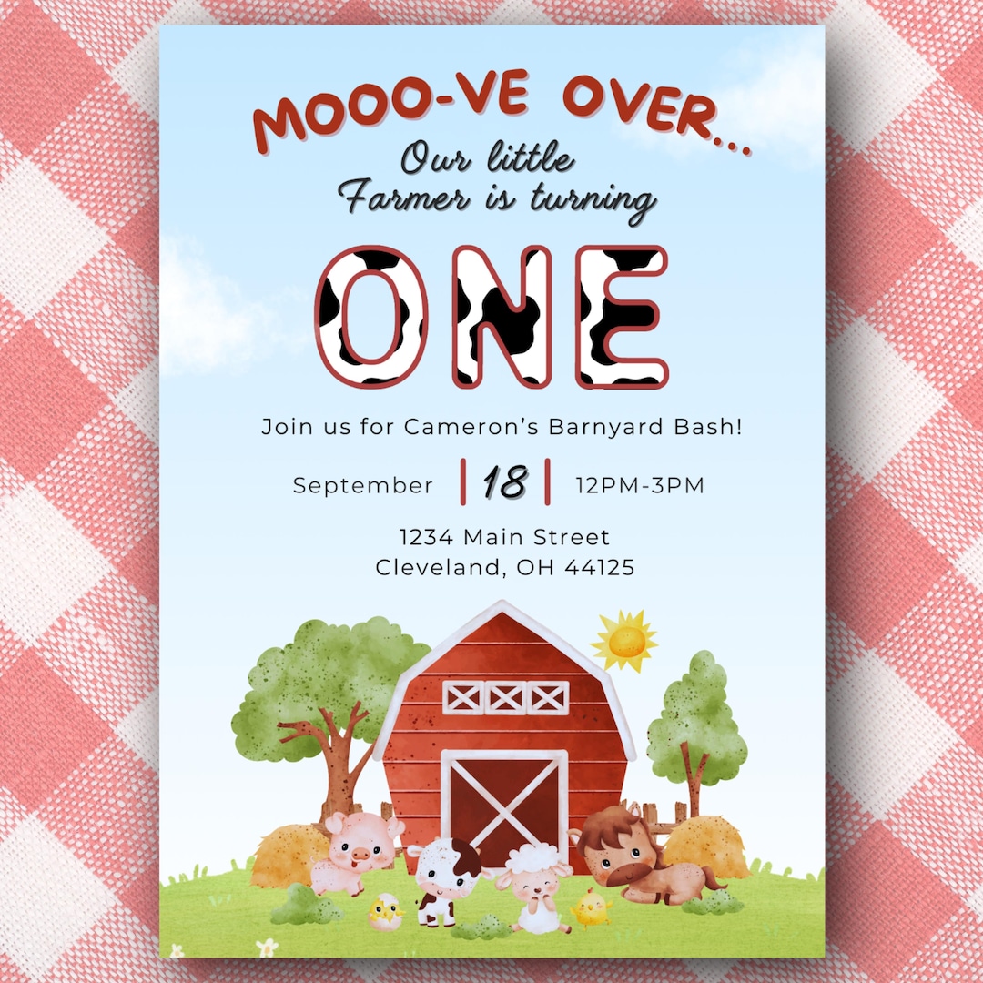 1st Birthday Farm Party Invitation, Farm Theme Customizable Invitation ...