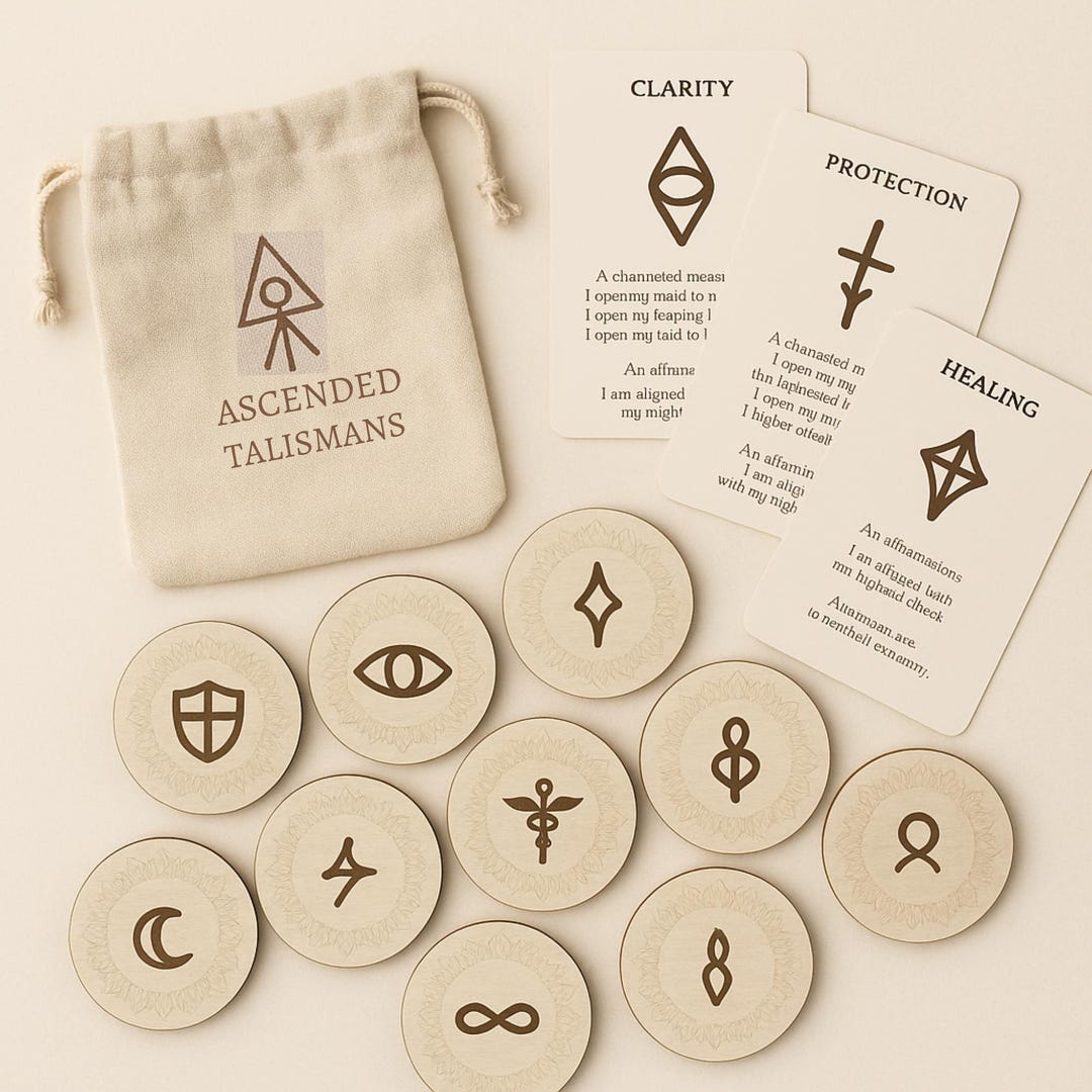 Ascended Talismans – Set of 7 Spiritual Wooden Tokens With Cards ...