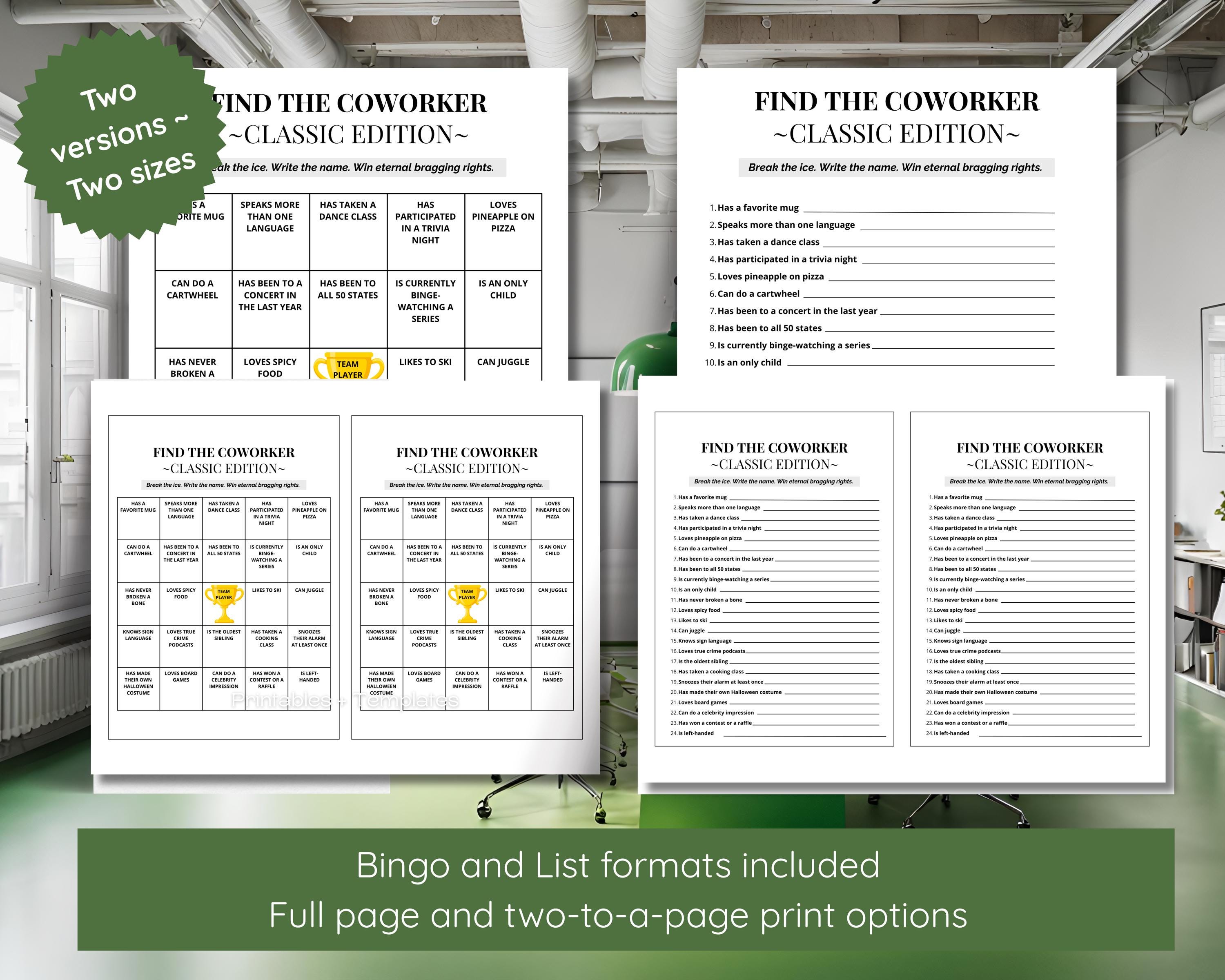 Coworker Bingo, Team Building Game, Office Ice Breaker Printable, Get ...