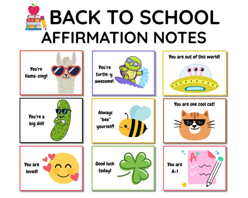 Lunch Box Notes, Printable Affirmations for Kids, 48 Printable Positive ...