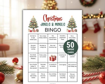 Christmas Jingle and Mingle Bingo, Find the Guest Bingo, Work Holiday ...