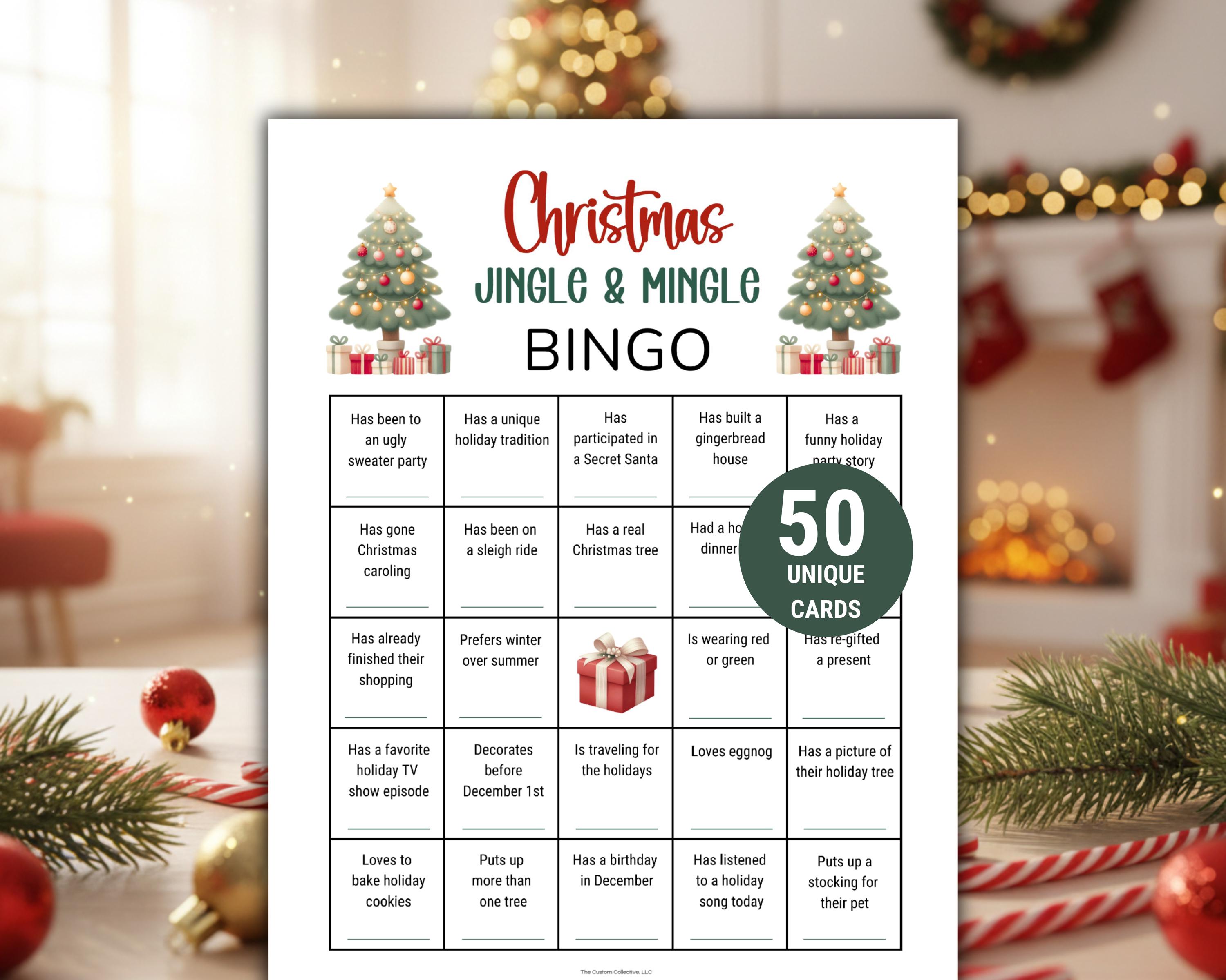 Jingle and Mingle Bingo, Printable Find the Guest Ice Breaker Game ...