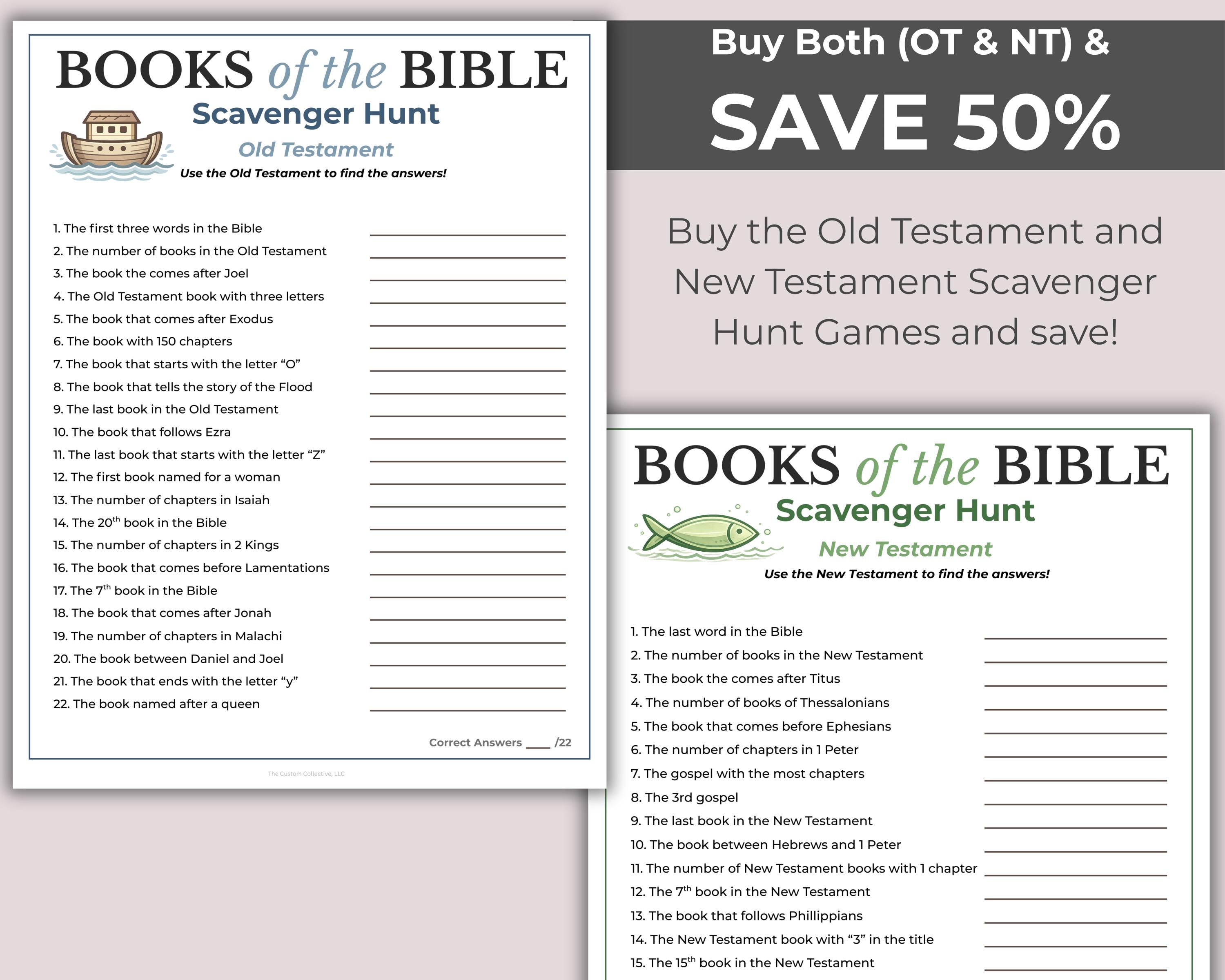Books of the Bible Scavenger Hunt, Printable Christian Game, Church ...