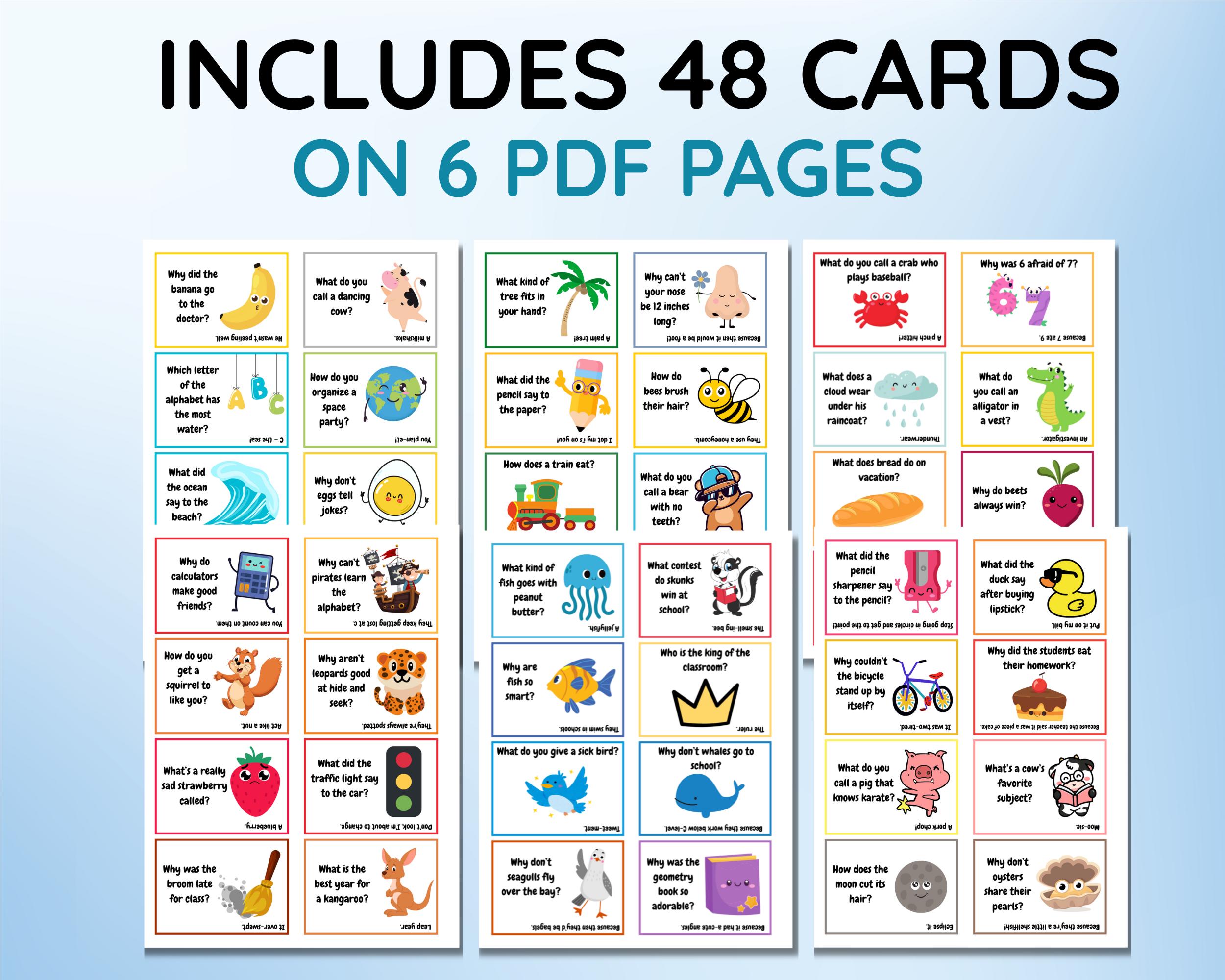Lunch Box Notes, Funny Jokes for Kids, 48 Printable Lunch Notes ...