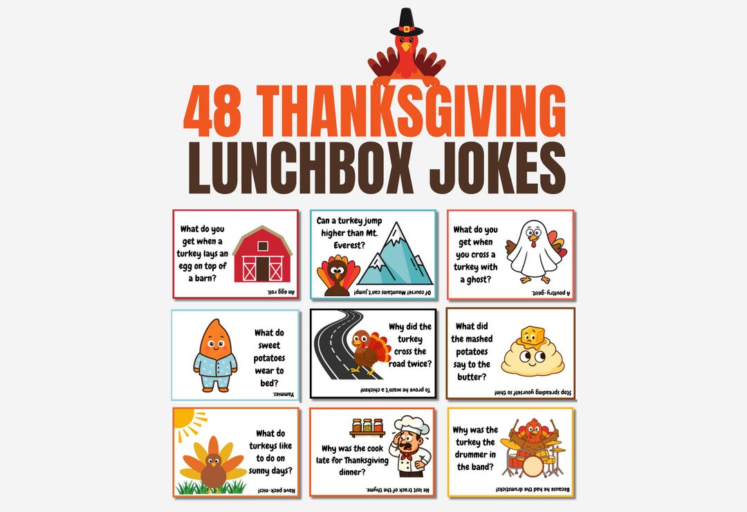 48 Thanksgiving Lunchbox Jokes for Kids, Printable Lunchbox Cards ...