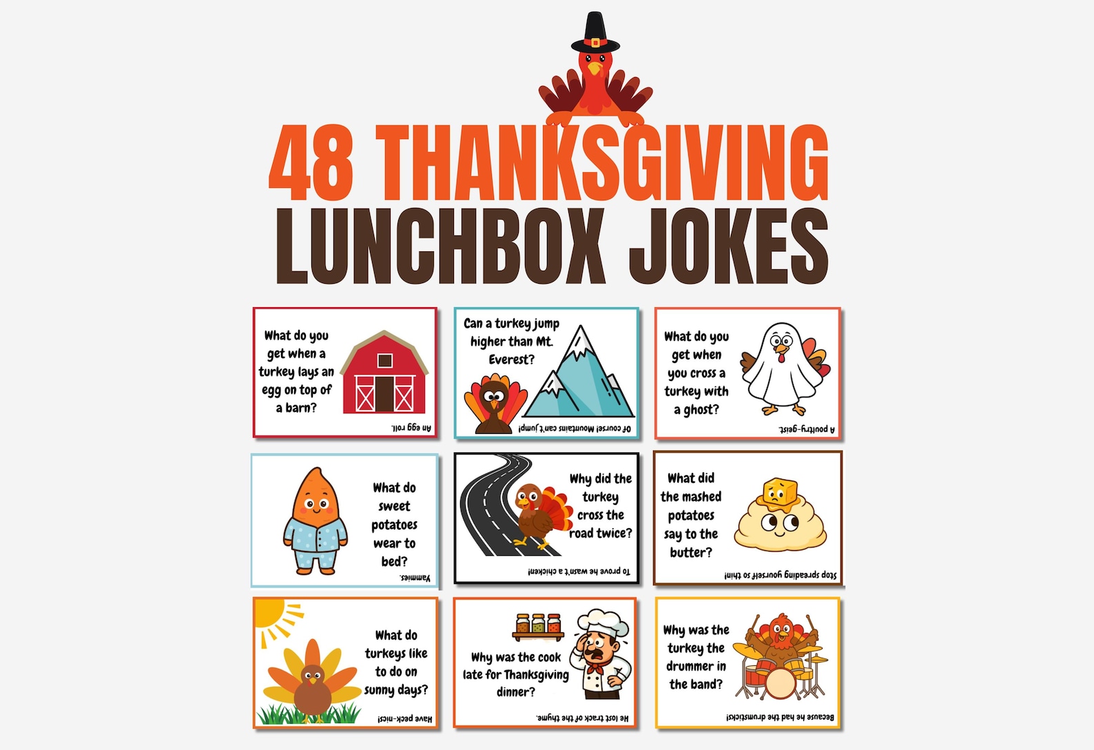 48 Thanksgiving Lunchbox Jokes for Kids, Printable Lunchbox Cards ...