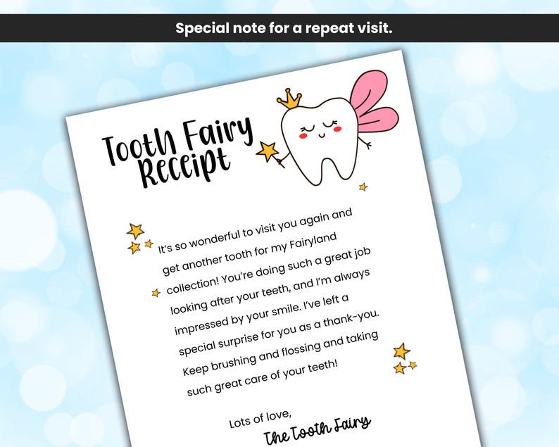 Tooth Fairy Receipt Printable, First Tooth Certificate, Lost Tooth Note ...