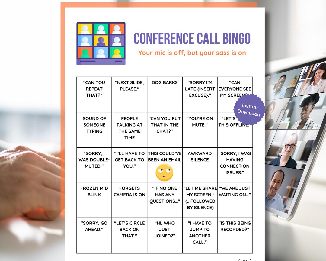 Conference Call Bingo Game, Printable Team Building Game, Funny Remote ...