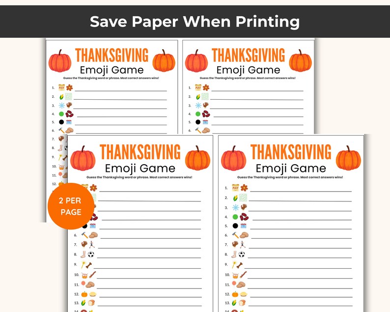 Thanksgiving Emoji Game: Printable Thanksgiving Game for Kids and ...