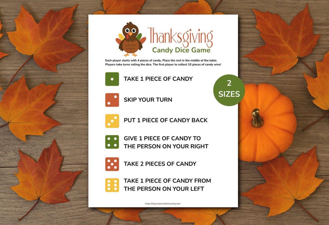 Thanksgiving Candy Dice Game, Printable Candy Exchange Party Game for ...