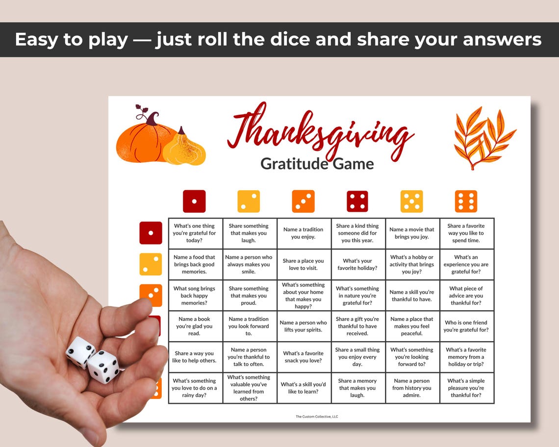 Thanksgiving Gratitude Dice Game: Printable Game for Friendsgiving ...