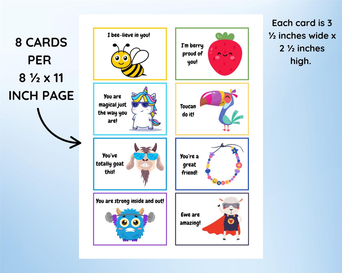 Lunch Box Notes, Printable Affirmations for Kids, 48 Printable Positive ...