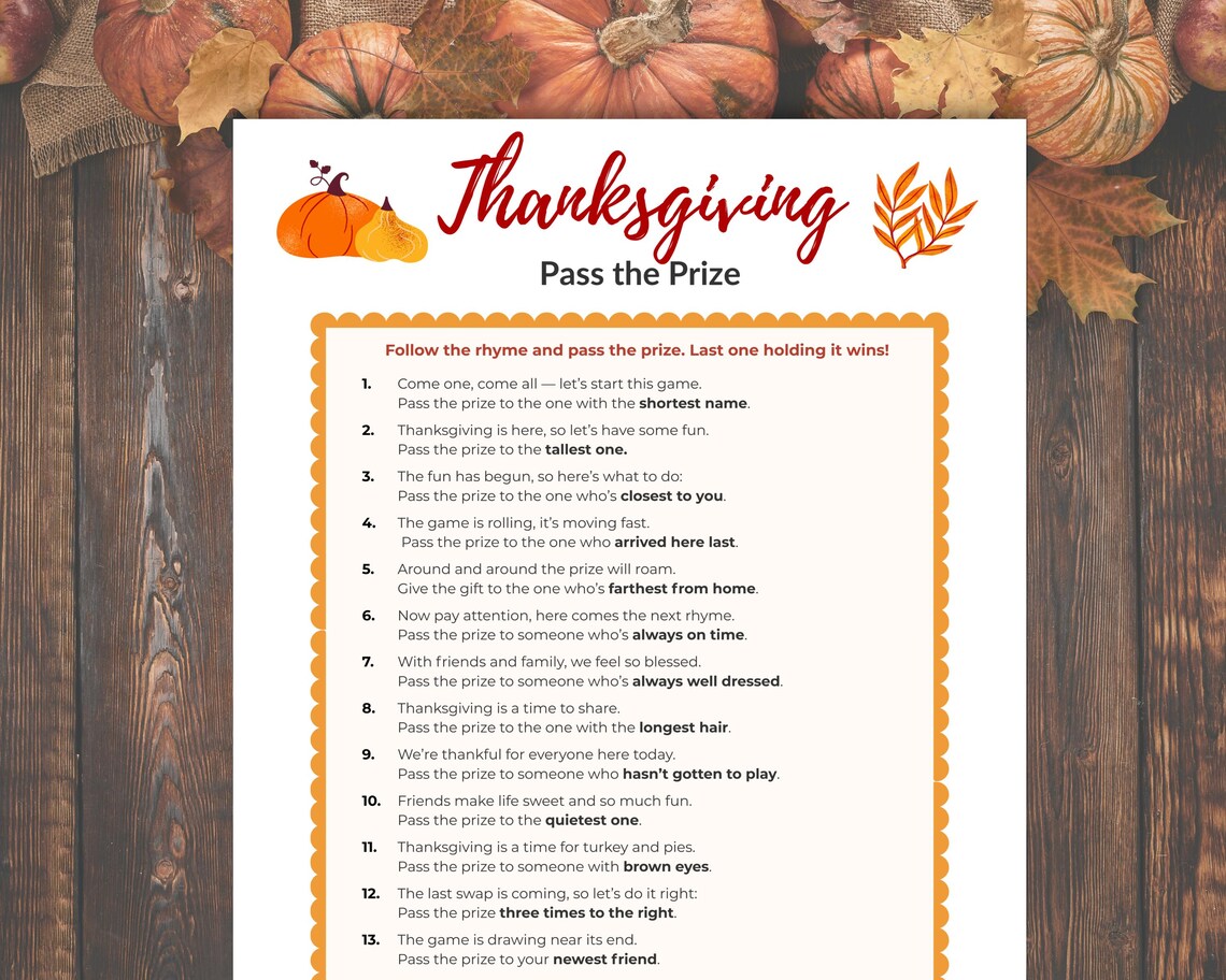 Thanksgiving Pass the Prize Game: Thanksgiving Party Games, Pass the ...