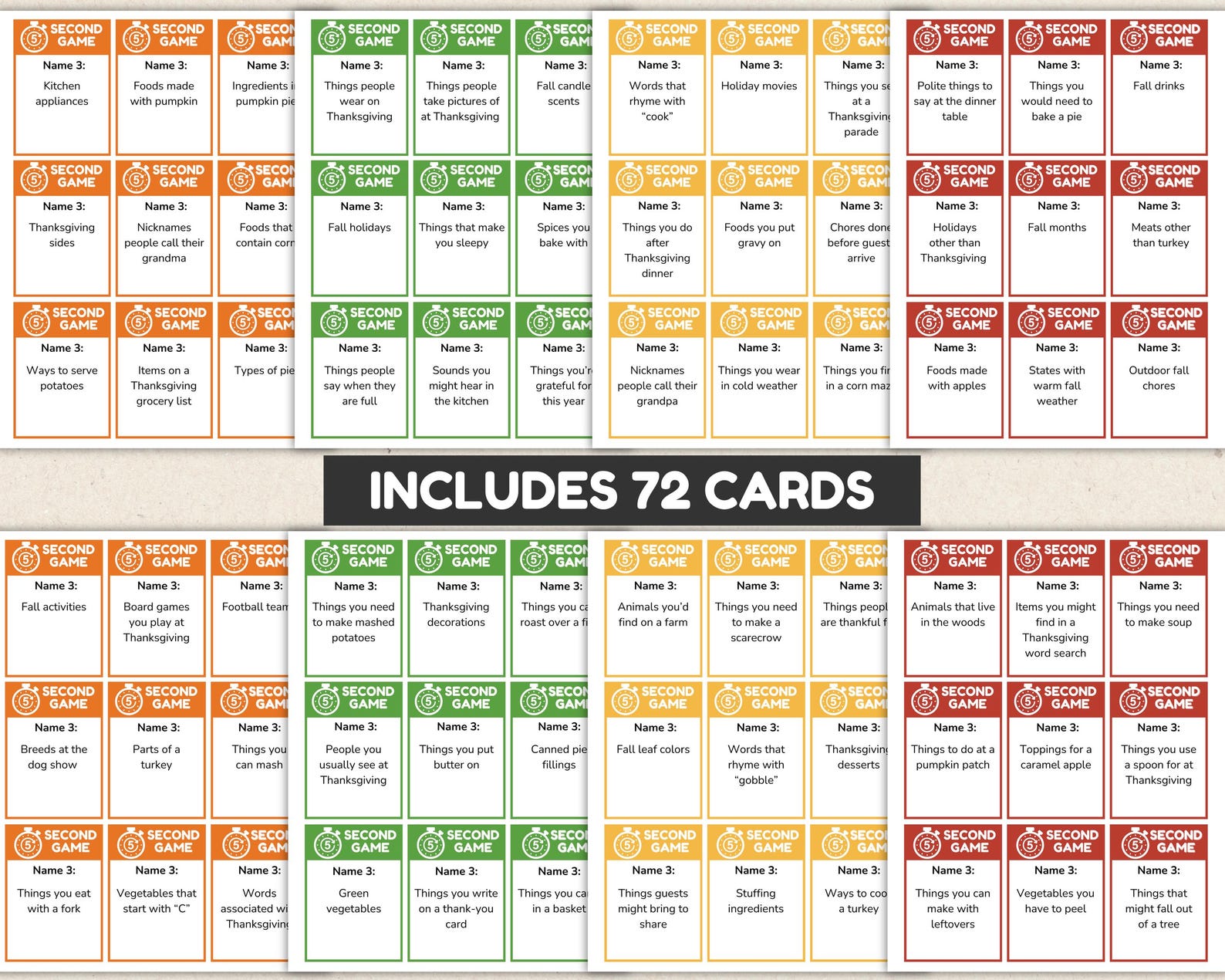Thanksgiving 5 Second Game, Printable Thanksgiving Game, Fun Dinner ...