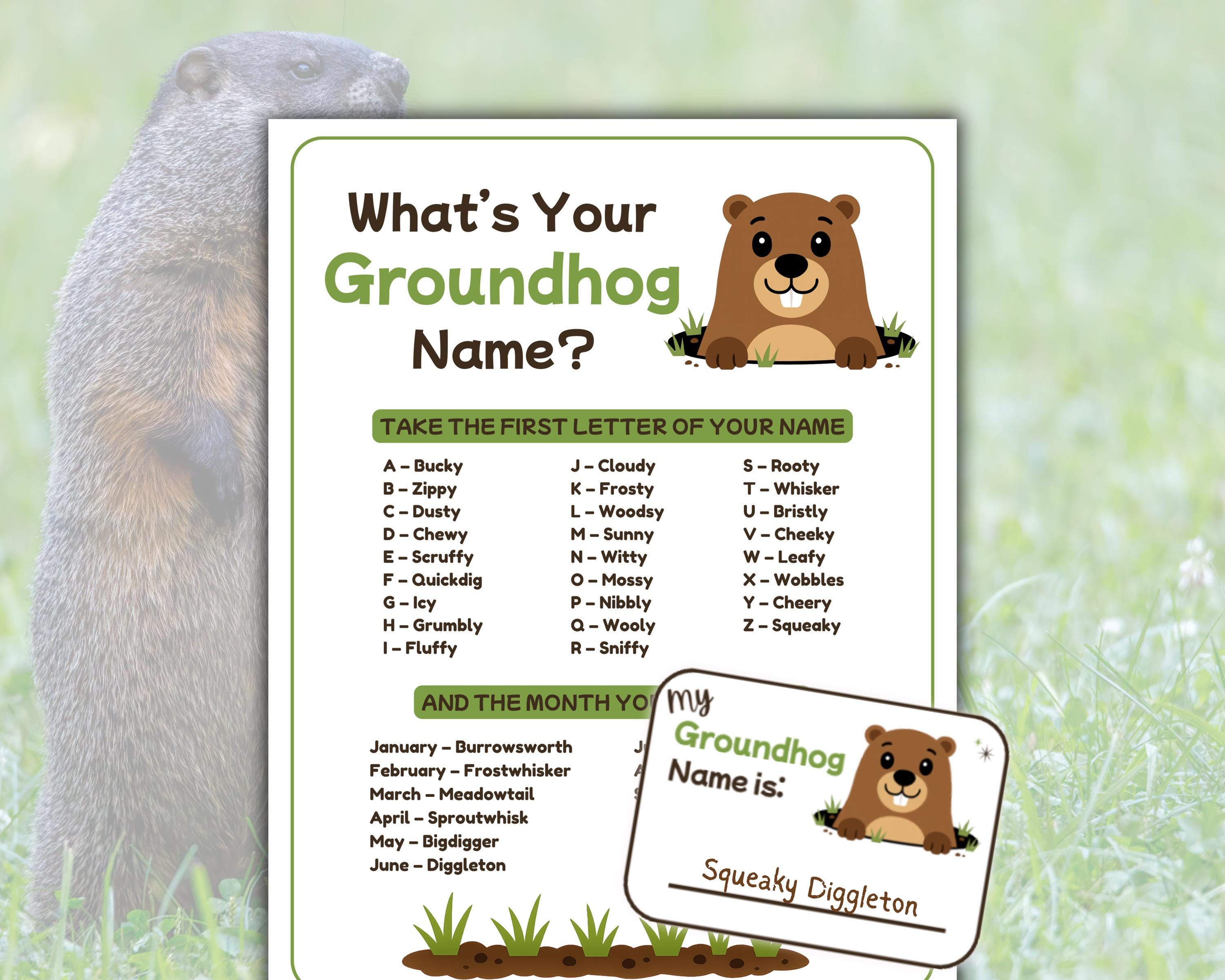 What’s Your Groundhog Name Game, Printable Groundhog Day Classroom ...