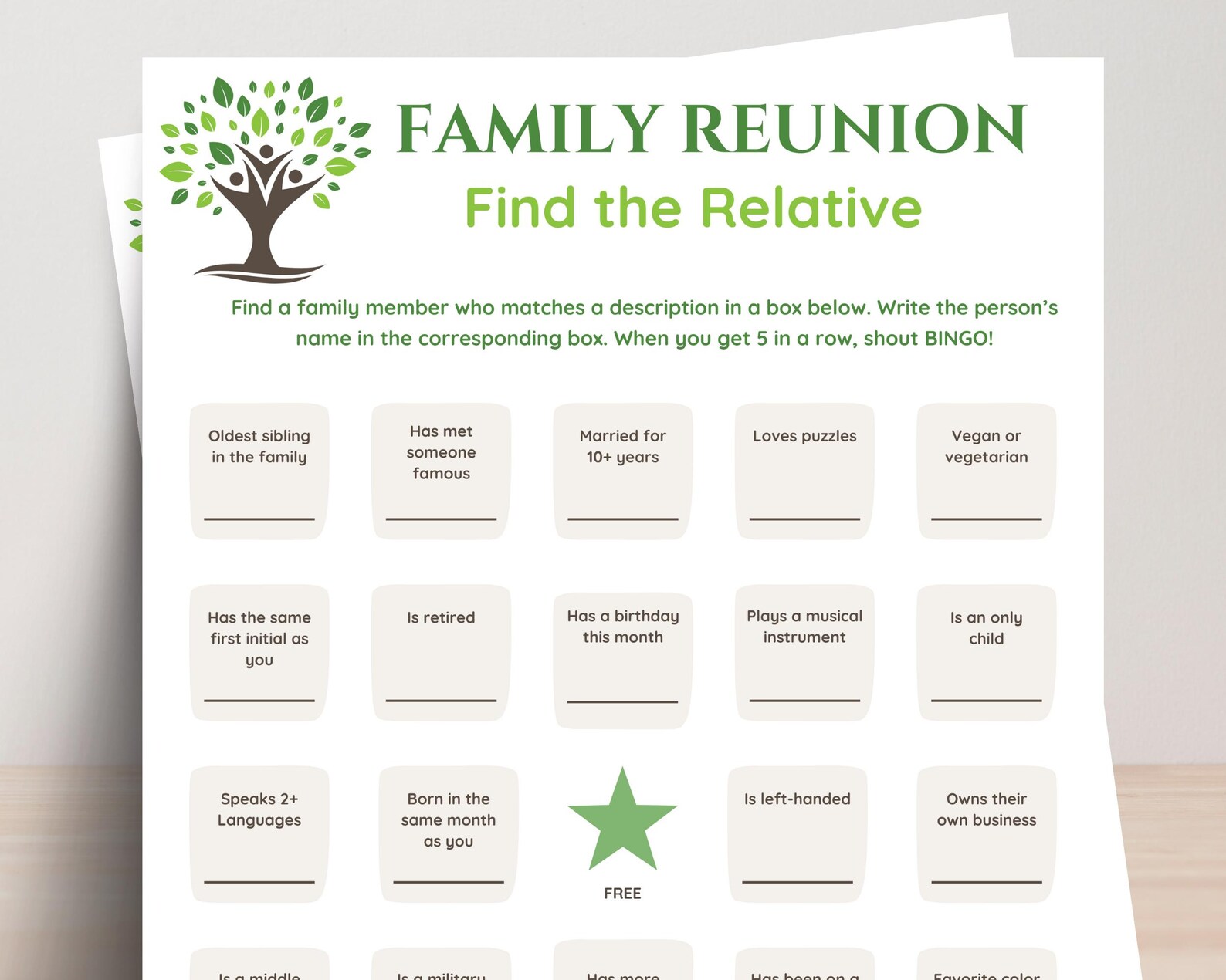 Family Reunion Bingo Game, Find the Guest Bingo, Find Someone Who ...