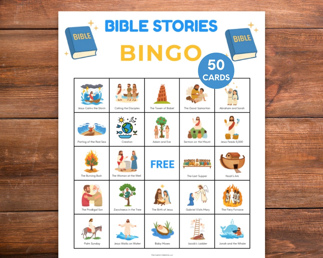 Bible Stories Bingo Game: 50 Printable Cards, Bible Bingo, Sunday ...