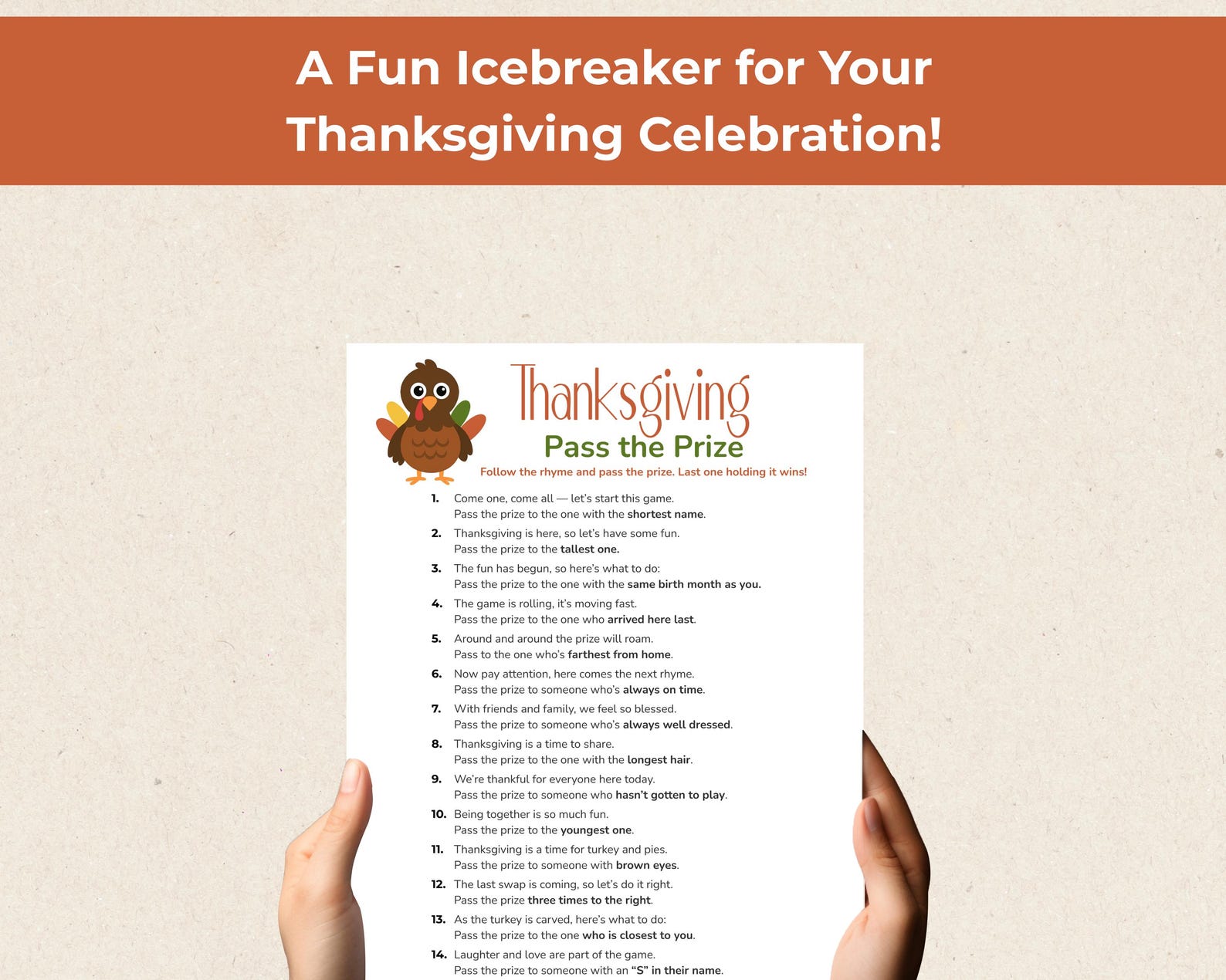 Thanksgiving Pass the Prize Game for Family Reunions, Friendsgiving and ...