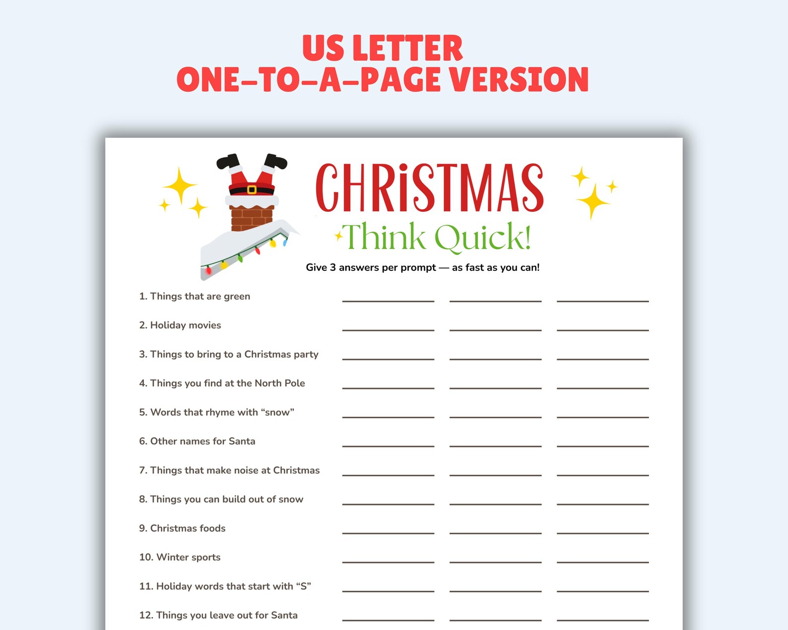 Christmas Think Quick Trivia Game, Printable Holiday Trivia, Ice ...