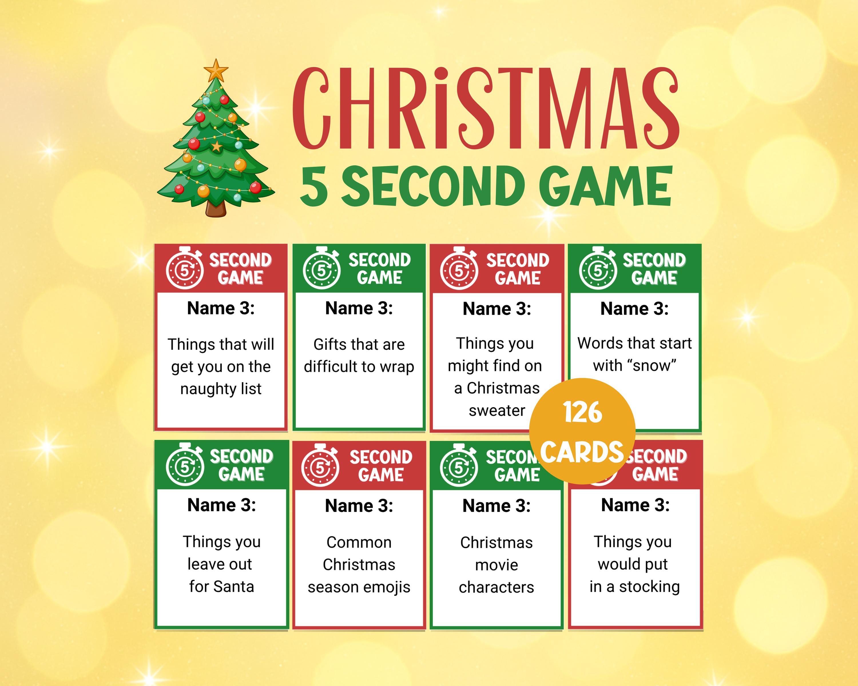 Christmas 5 Second Game, Printable Holiday Activity, Group Game for ...