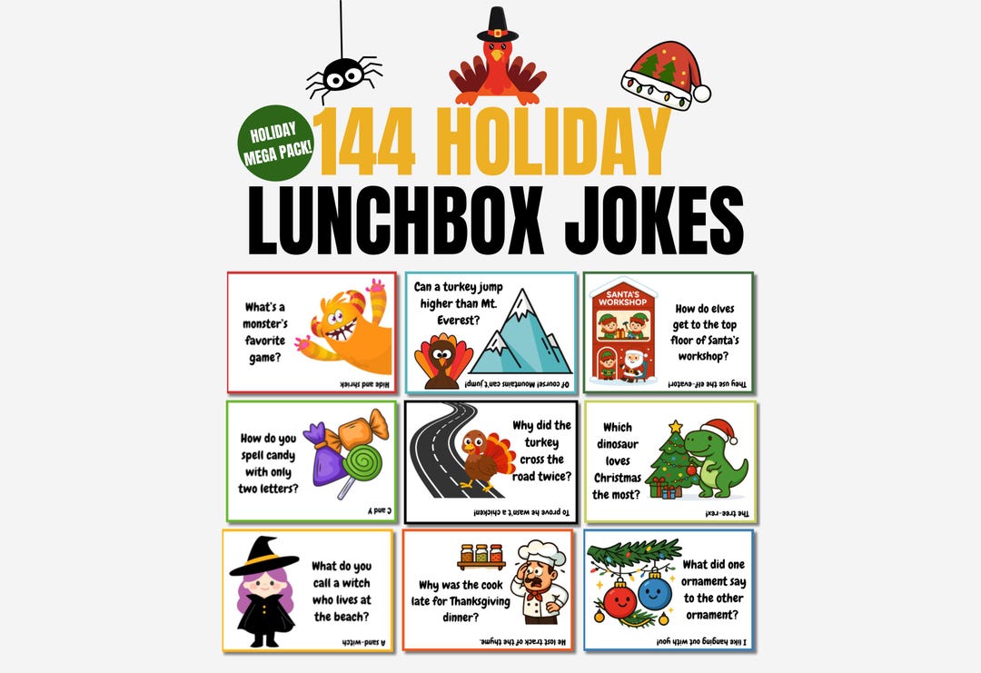 144 Lunchbox Jokes for Kids, Printable Lunchbox Cards, Holiday Lunch ...