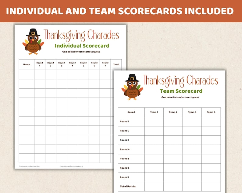 Thanksgiving Charades Game, 100 Printable Cards, Thanksgiving Party ...