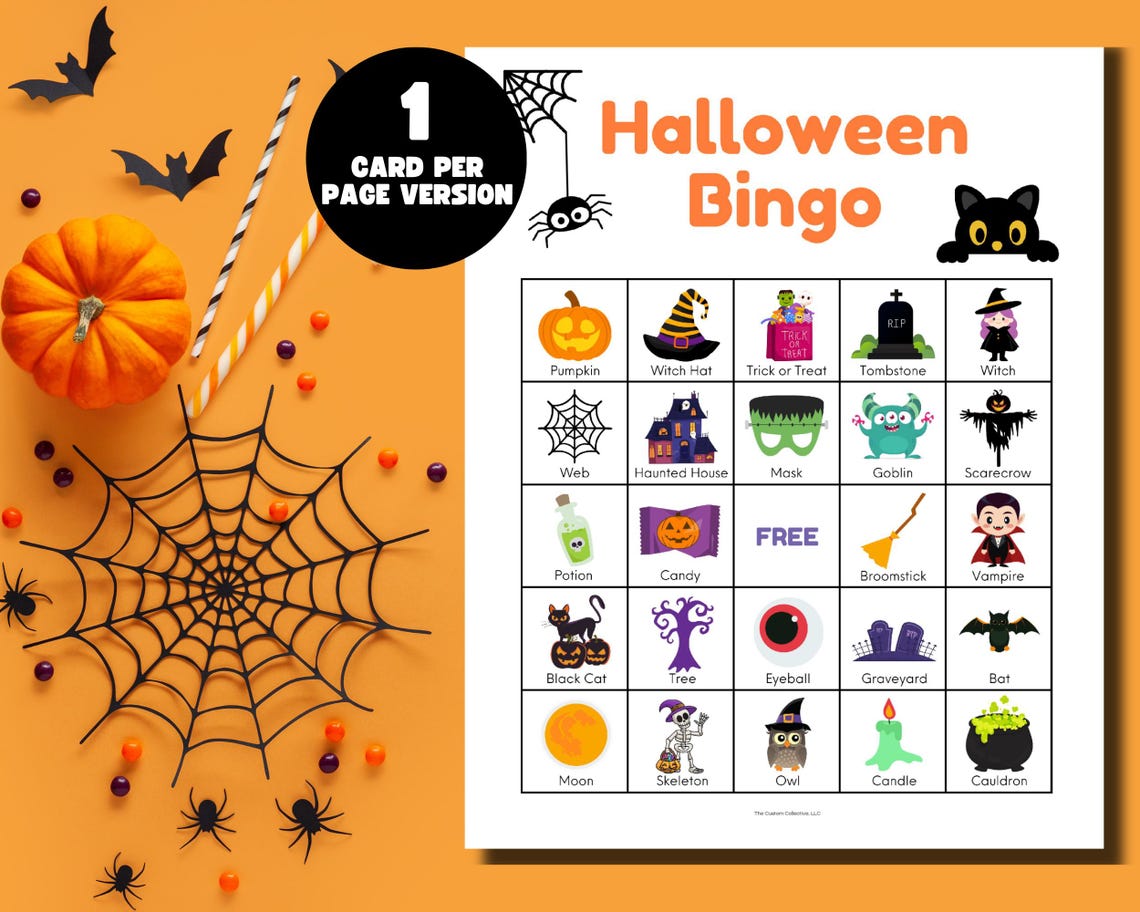 Halloween Bingo Game: 50 Printable Cards, Kids Party Activity (PDF ...