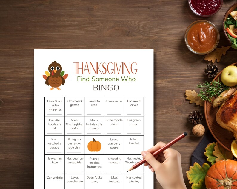 Thanksgiving Bingo Printable, Find Someone Who Game, 50 Unique Cards ...