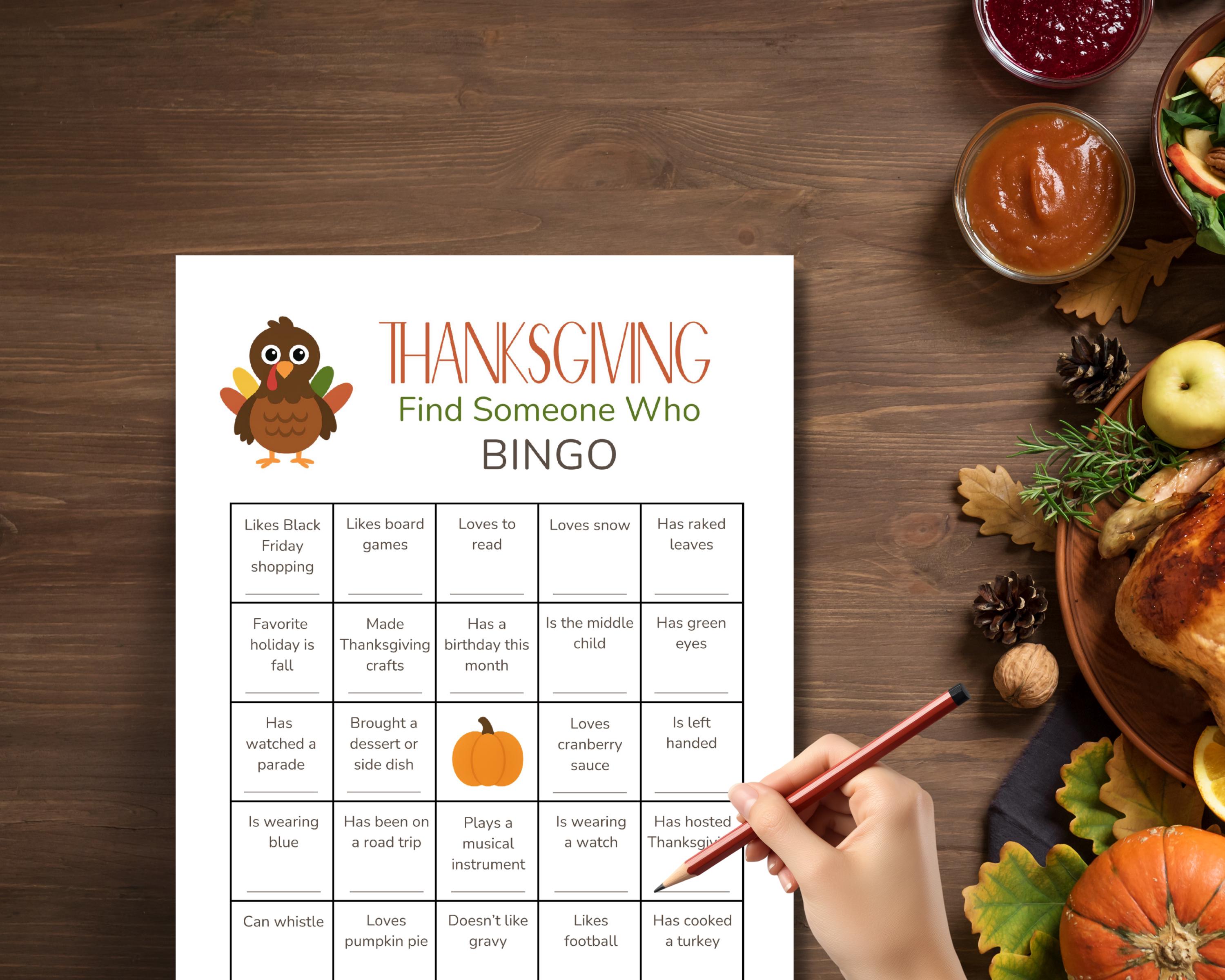 Thanksgiving Bingo Printable, Find Someone Who Game, 50 Unique Cards ...