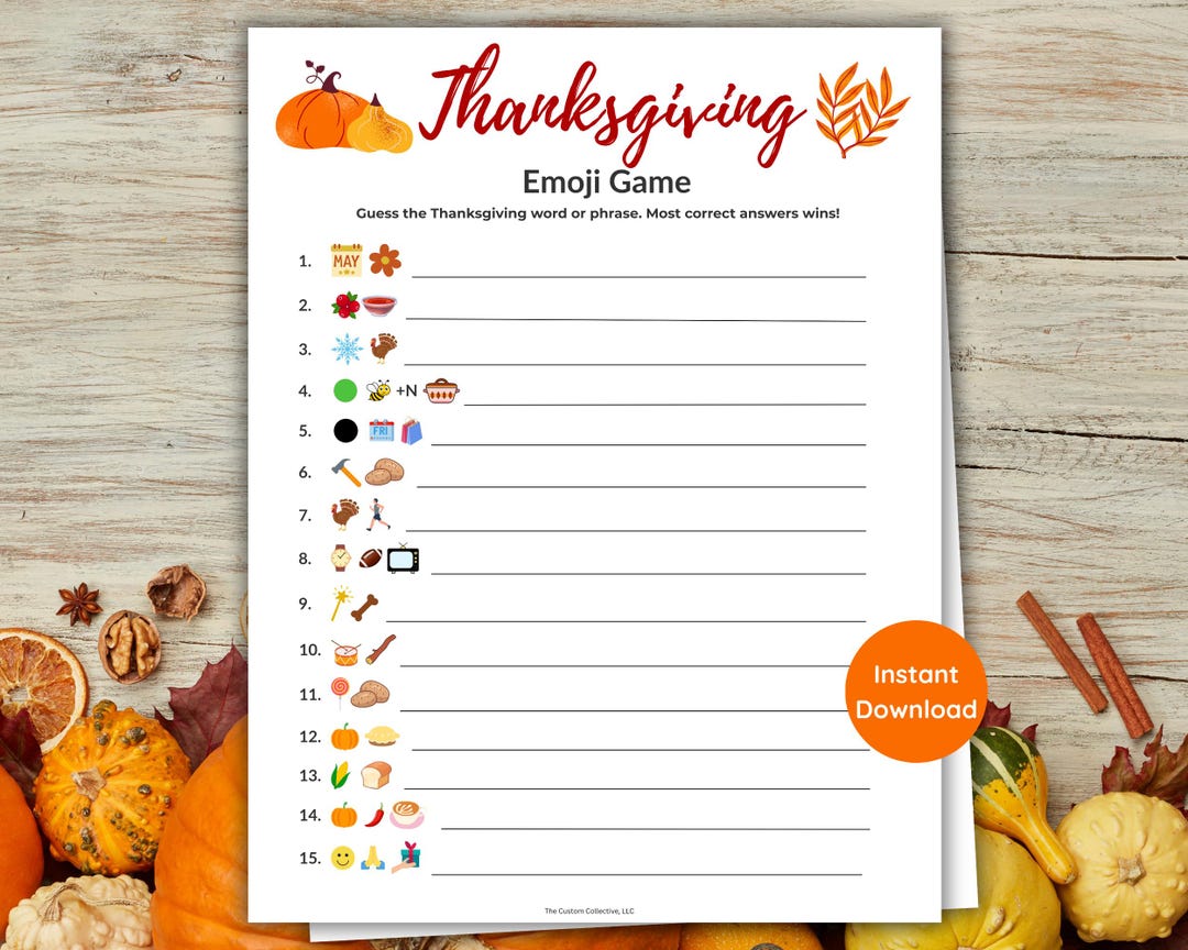 Thanksgiving Emoji Game: Printable Thanksgiving Game for Kids and ...