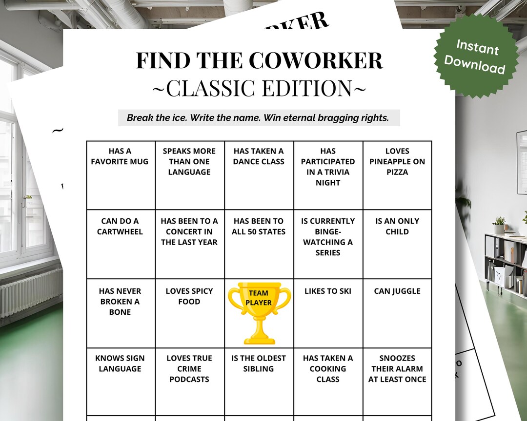 Coworker Bingo, Team Building Game, Office Ice Breaker Printable, Get ...