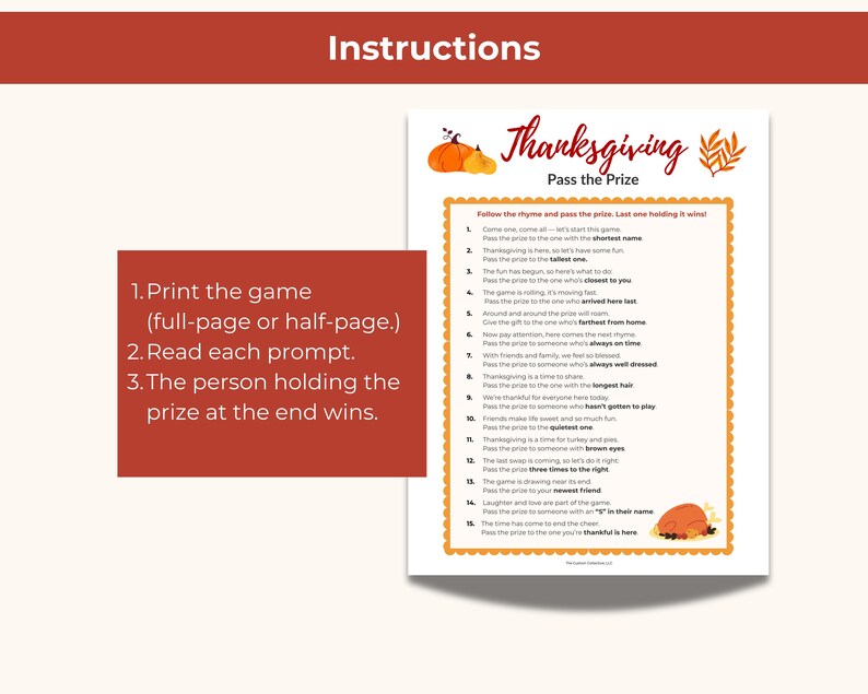 Thanksgiving Pass the Prize Game: Thanksgiving Party Games, Pass the ...