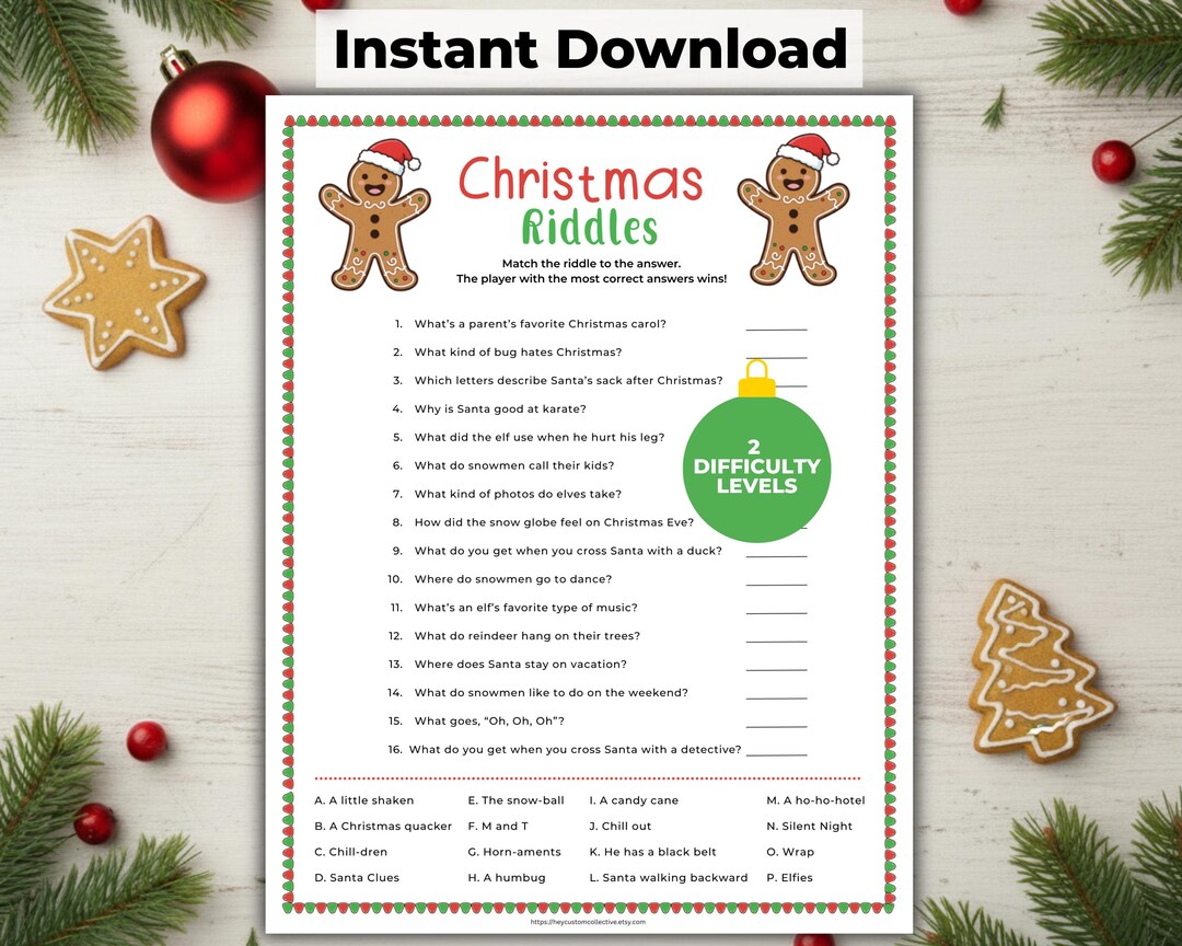 Christmas Riddles Game, Printable Christmas Trivia, Large Group Game, 2 ...