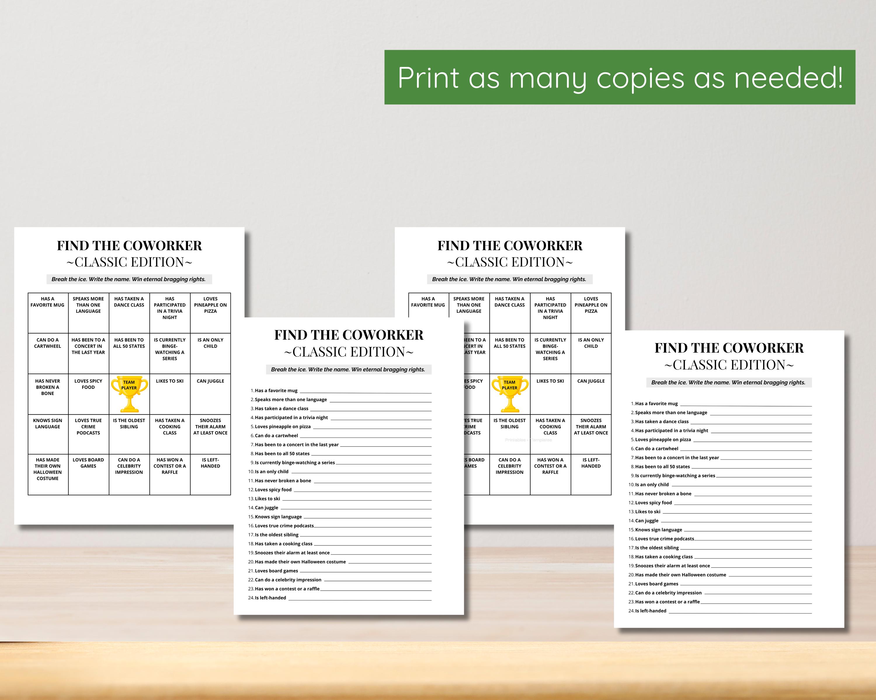 Coworker Bingo, Team Building Game, Office Ice Breaker Printable, Get ...