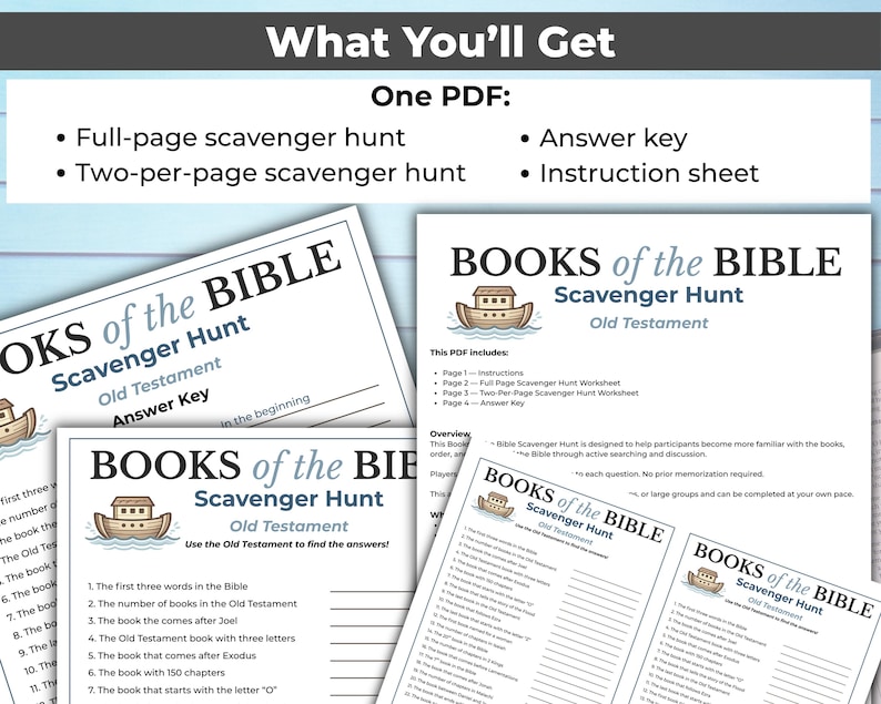 Books of the Bible Scavenger Hunt, Printable Christian Game, Church ...