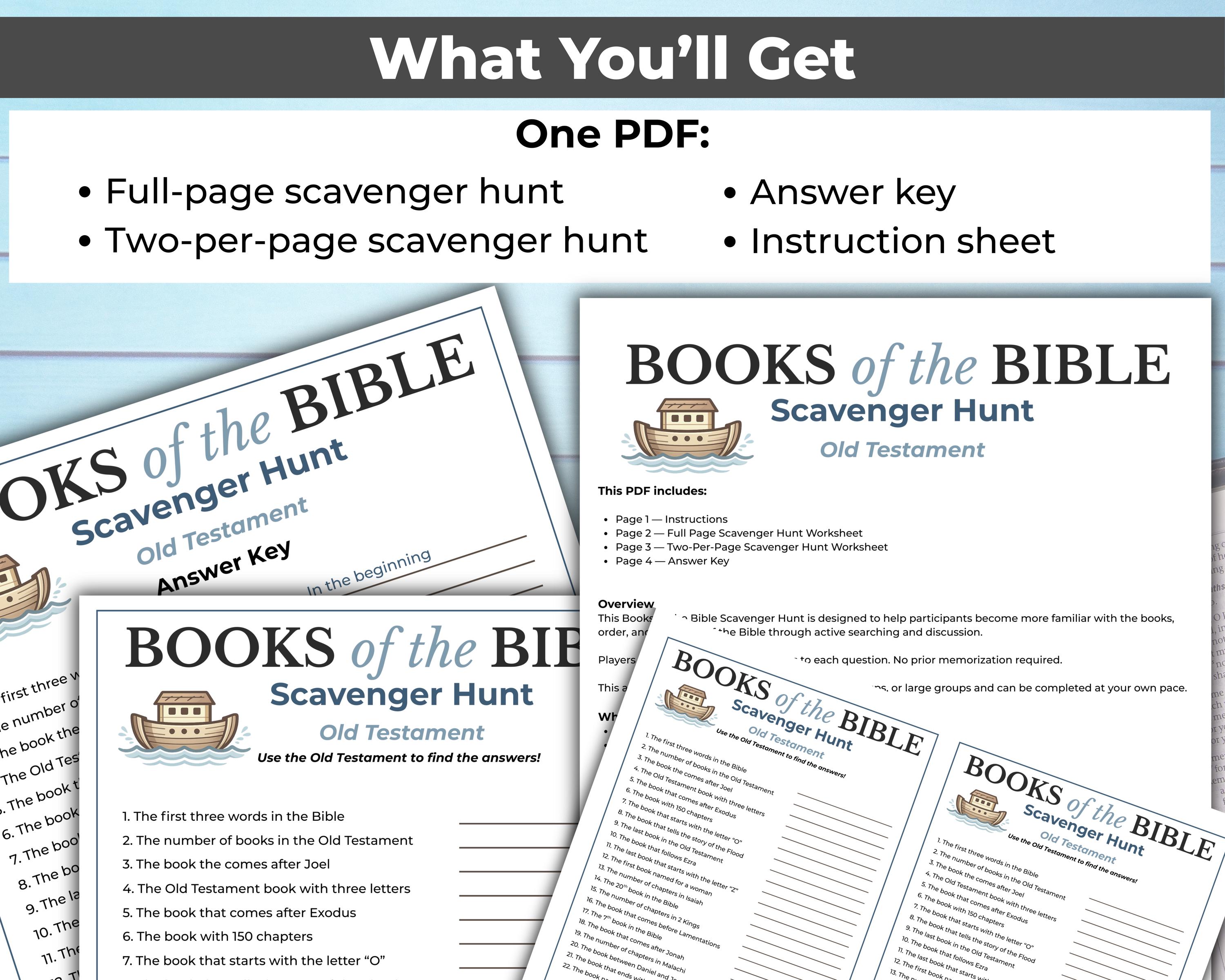 Books of the Bible Scavenger Hunt, Printable Christian Game, Church ...