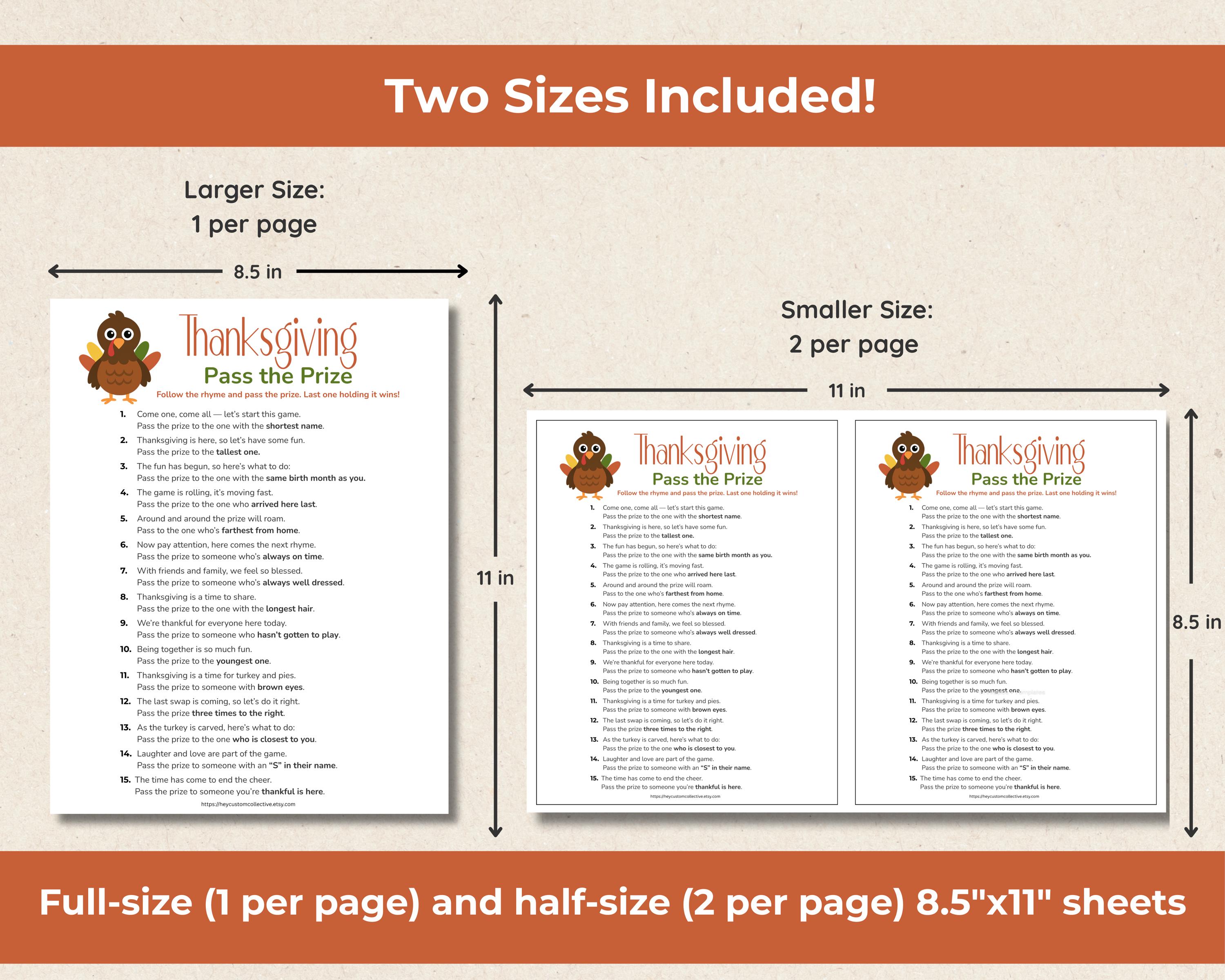 Thanksgiving Pass the Prize Game for Family Reunions, Friendsgiving and ...